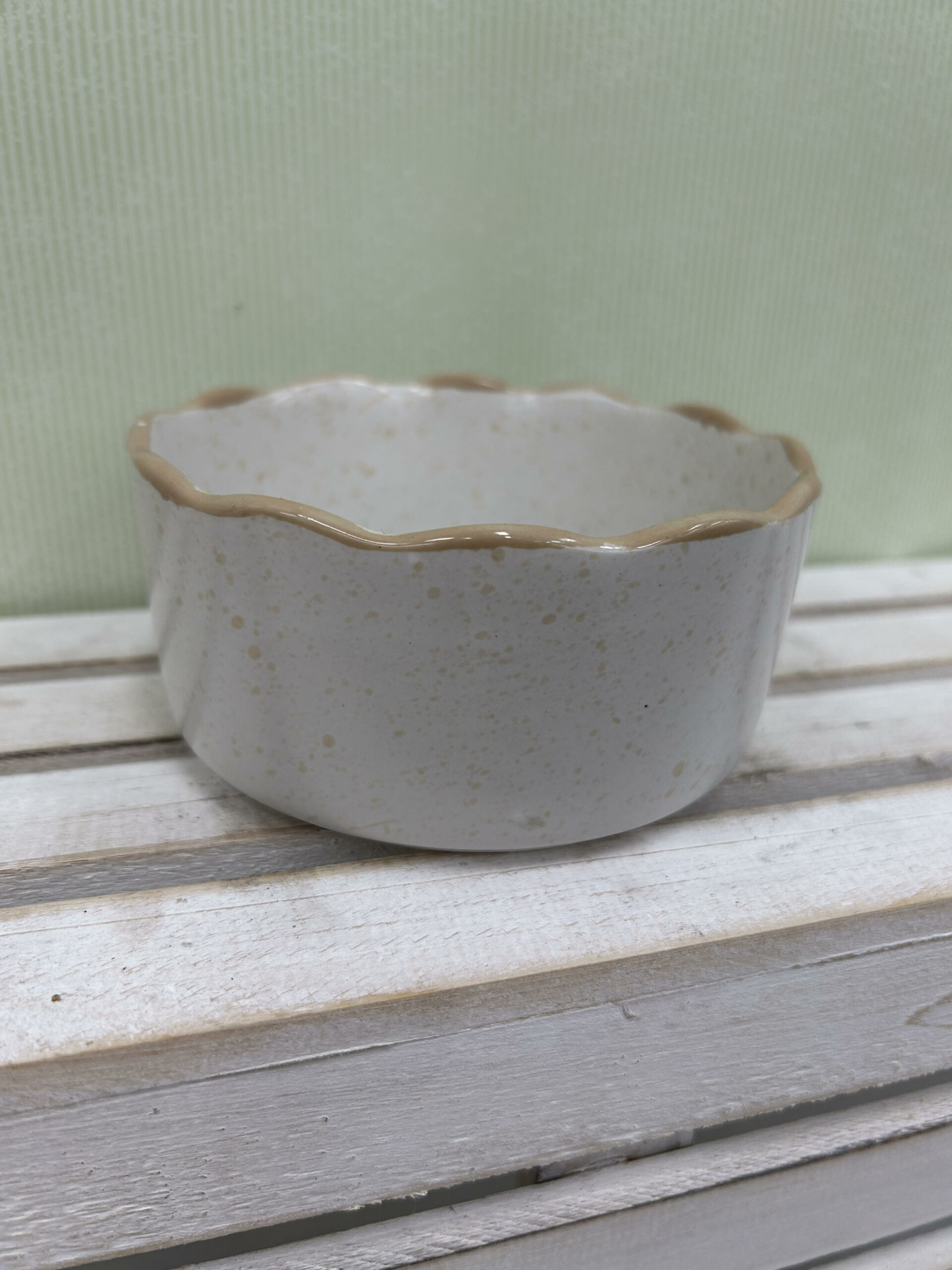 Ceramic Bowl - Natural with Tan Trim - Campbell & Bradley Flowers